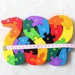 Colorful Wooden Educational Toys Jigsaw Puzzle Alphabet Building Snake ...